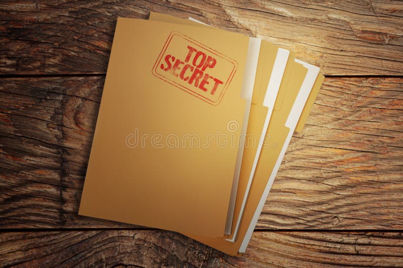 File with Documents and Top Secret Stamp on Wooden Table, Top View ...