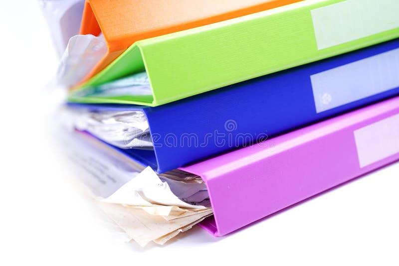 File Folder Binder Stack of Multi Color on Table Stock Image - Image of ...