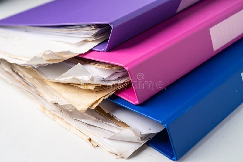 File Folder Binder Stack Of Multi Color On Table. Stock Image - Image ...