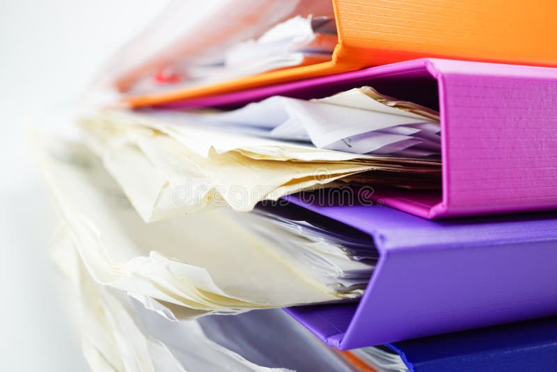 File Folder Binder Stack of Multi Color on Table in Office. Stock Image ...
