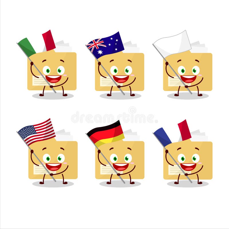 File Folder Cartoon Character Bring the Flags of Various Countries ...