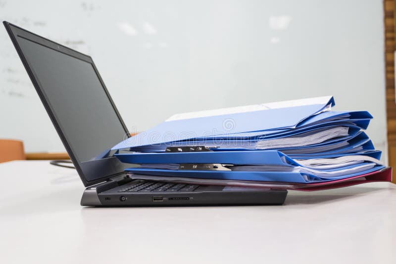 File Folder with Documents with Notebook on Table Stock Image - Image ...