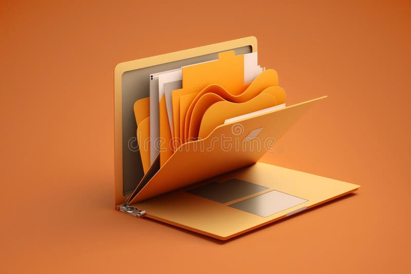 File Folder on Laptop Screen with Orange Background Illustration ...