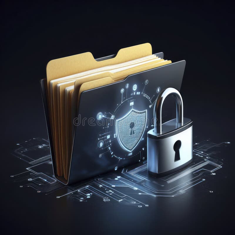 File Folder and Padlock Illustration, Privacy Concept on Black ...
