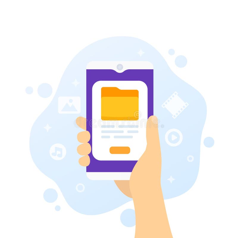 File Folder, Phone in Hand Vector Illustration Stock Vector ...