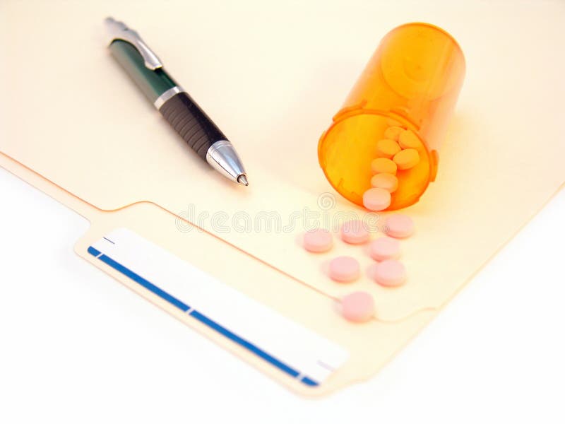 File folder, pills and pen stock image. Image of label - 7809835