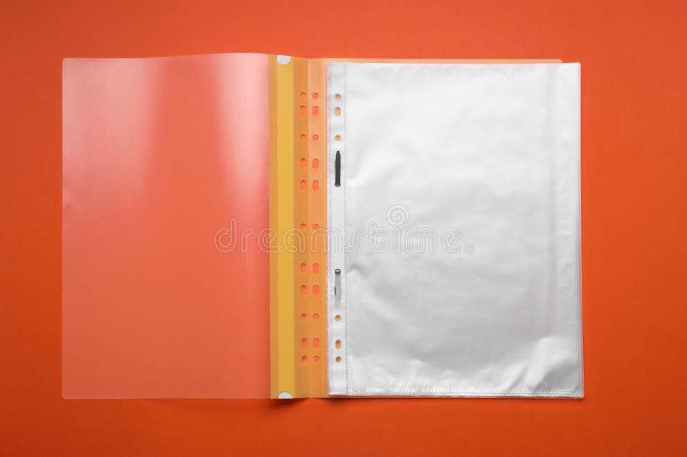 File Folder with Punched Pockets on Orange Background, Top View Stock ...