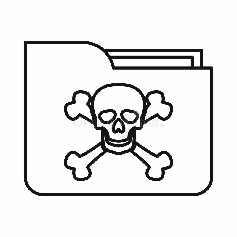 File Folder with a Skull Icon, Outline Style Stock Vector ...