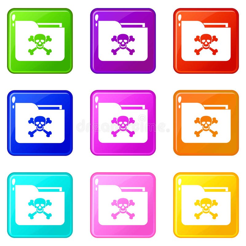 File Folder with a Skull Icons 9 Set Stock Vector - Illustration of ...