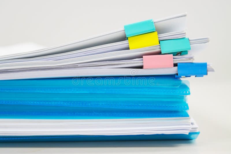 File Folder and Stack of Business Report Paper File on the Table Stock ...