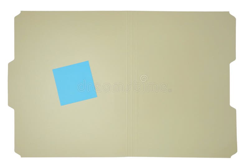 Manila File Folder with Blue Sticky Note Isolated on White Background ...