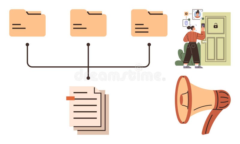 Digital File Management with Secure Access and Communication Concept Stock Illustration ...