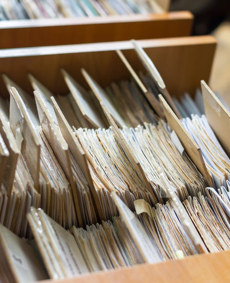 File Folders in a File Cabinet, Card Catalog in a Library, Stock Image ...