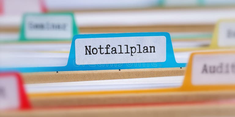 File Folders with a Tab Labeled Emergency Plan in German Stock Image ...