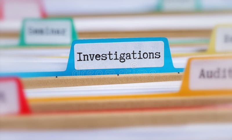 File Folders with a Tab Labeled Investigations Stock Image - Image of ...