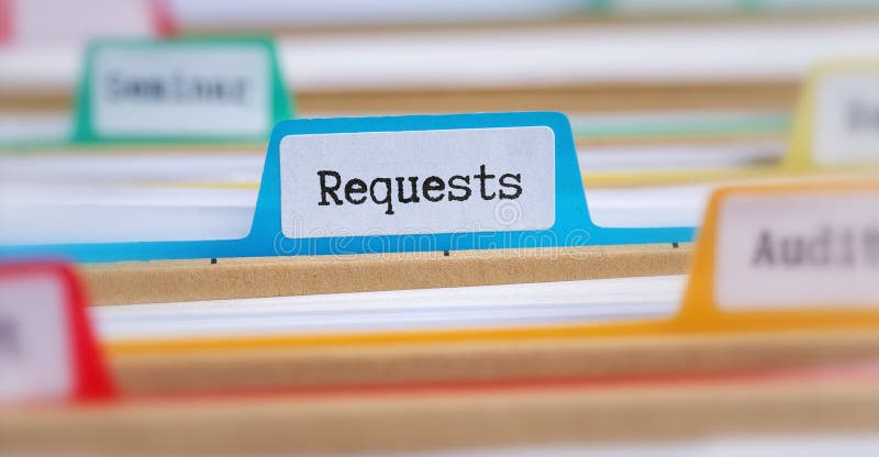 File Folders with a Tab Labeled Requests Stock Photo - Image of help ...