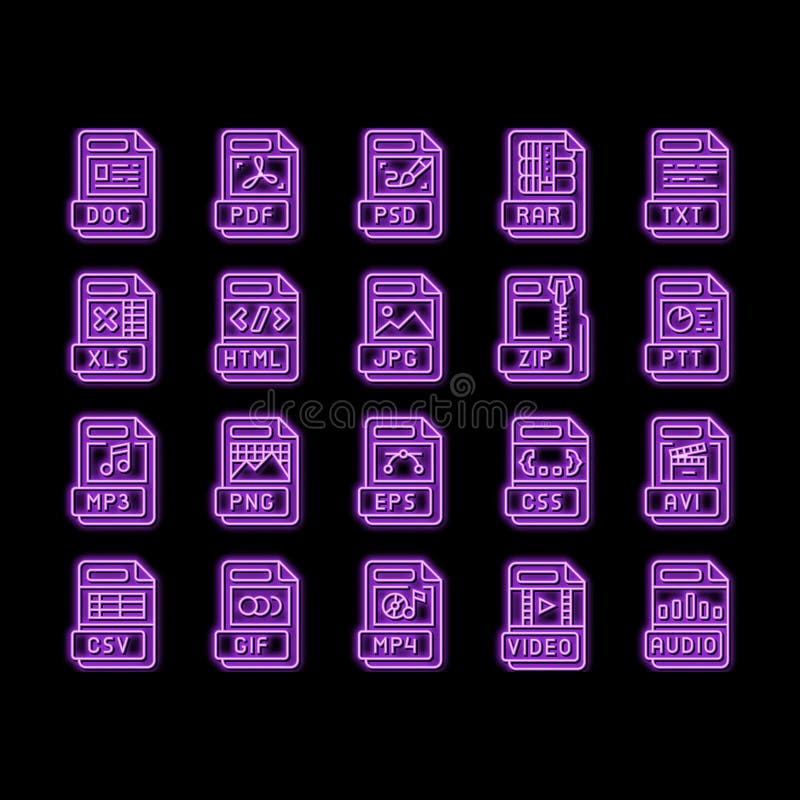File Format Document Neon Glow Icon Illustration Stock Vector ...
