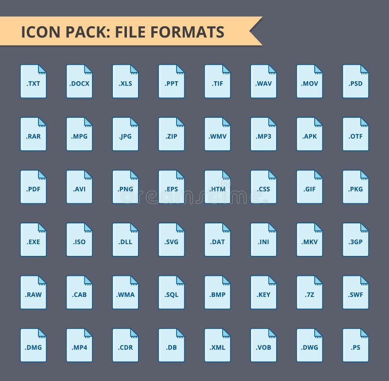 File Format Extension Icon Pack. Stock Vector - Illustration of audio ...