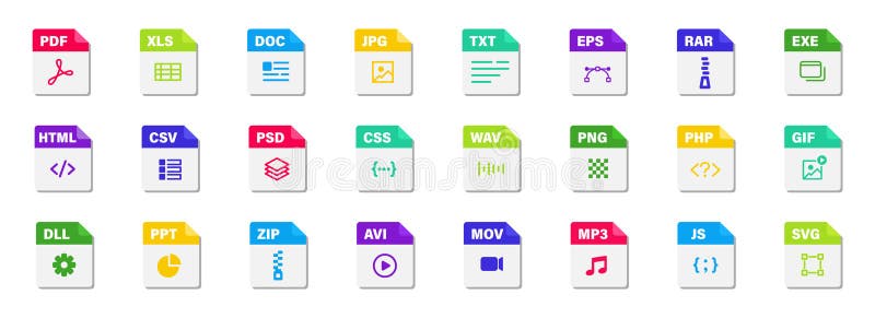 File Format Flat Icon Set. Web File Labels Icon Set. Vector ...