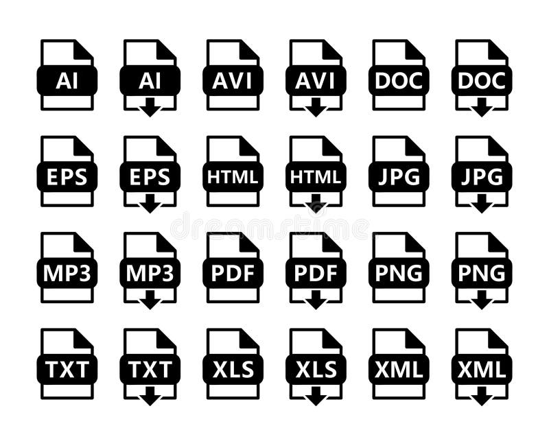 File Format Black Icons, File Extensions, File Formats Flat Vector ... File Format Black Icons, File Extensions, File Formats Flat Vector ...