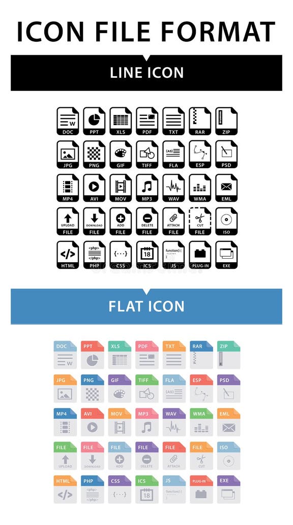 File Format Icon Set. File Format in Flat Style. File Format in Line ...