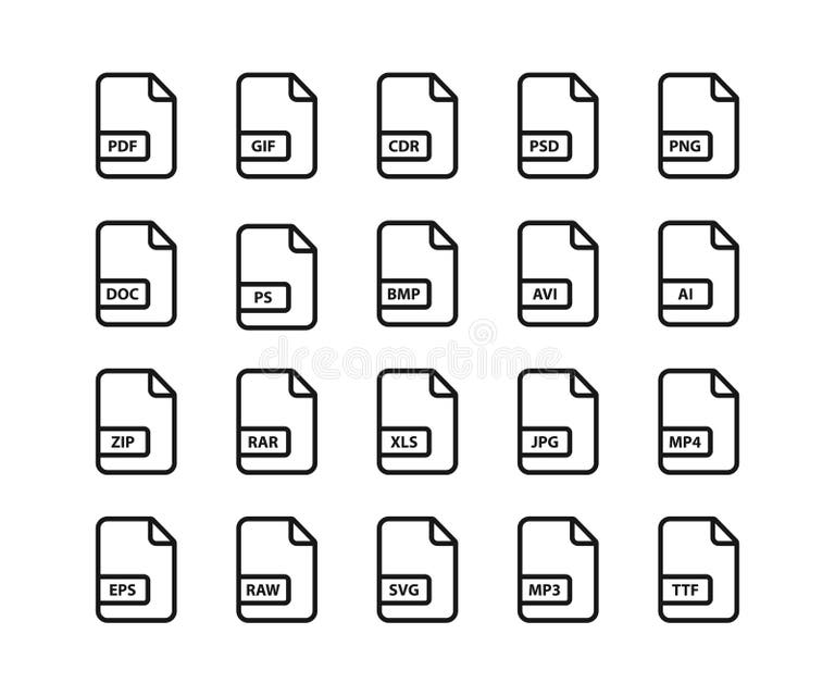File Format Icon Set. File Type Icon Set. Format and Extension of ...