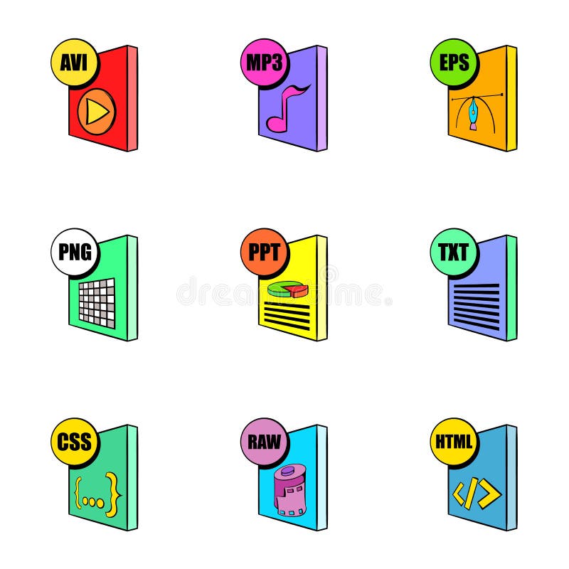 File Format Icons Set, Cartoon Style Stock Vector - Illustration of ...