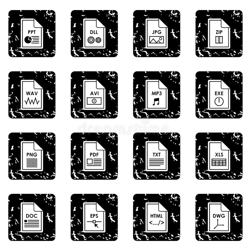 File Format Set Icons, Grunge Style Stock Vector - Illustration of ...