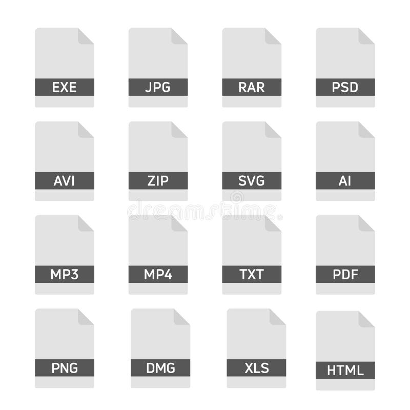 File Formats Flat Icons Set. White Paper Document Pictograms with ... File Formats Flat Icons Set. White Paper Document Pictograms with ...