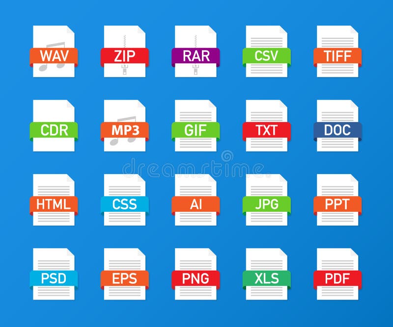 File Formats Flat Icons Set. White Paper Document Pictograms with ... File Formats Flat Icons Set. White Paper Document Pictograms with ...