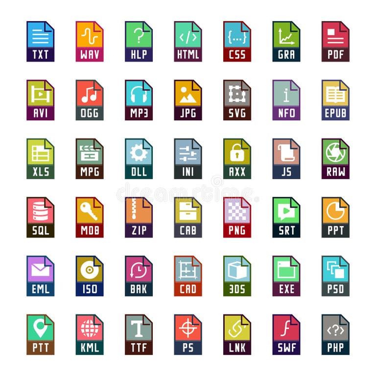 File Formats Icons in Flat Style Stock Vector - Illustration of flat ...