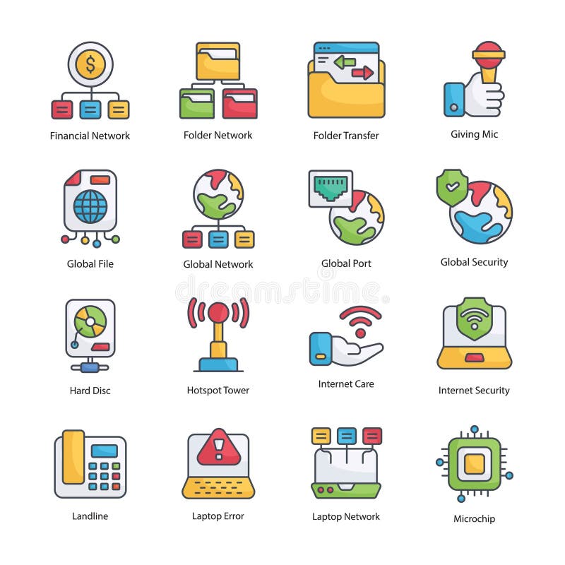 Network and Communication Vector Fill Outline Icon Design Illustration ...