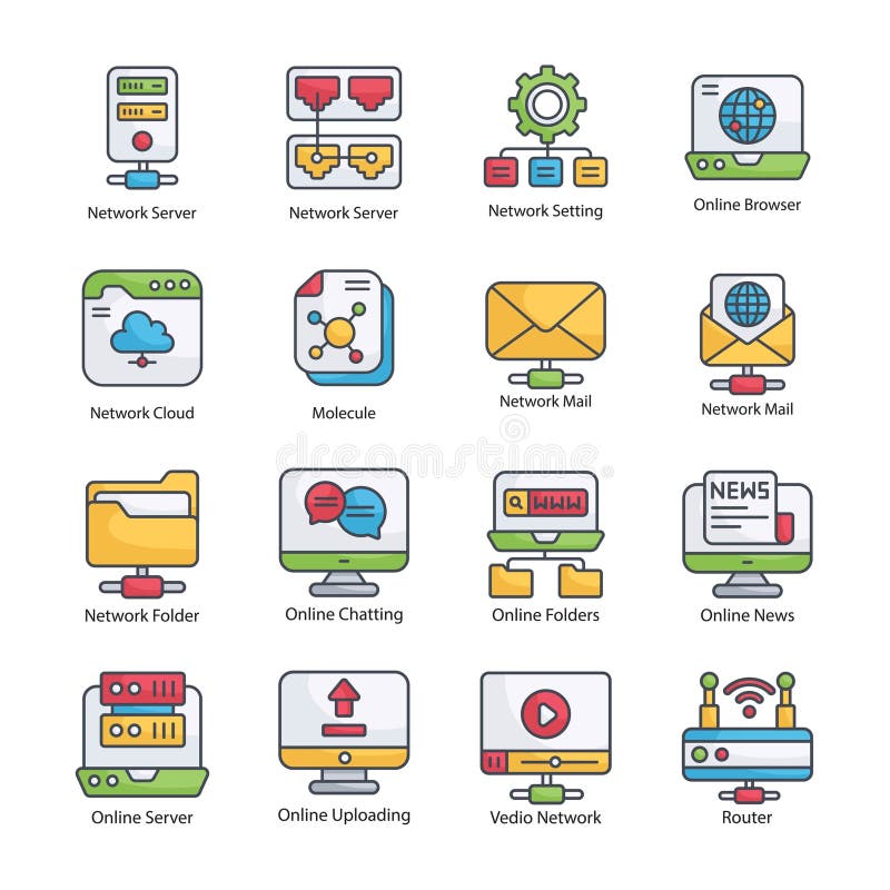 Network and Communication Vector Fill Outline Icon Design Illustration ...