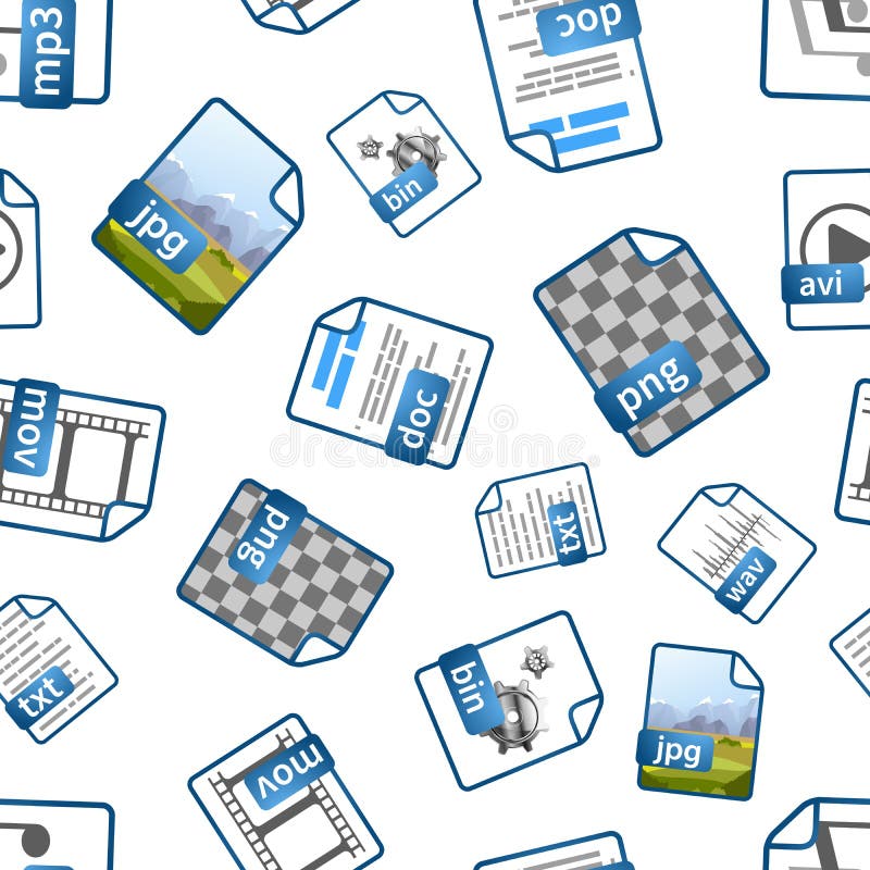 File Icons with Extensions on White, Seamless Pattern Stock ...