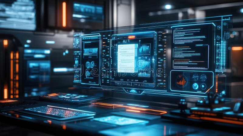 File Integration, an Advanced Holographic Interface at a Desk Featuring ...