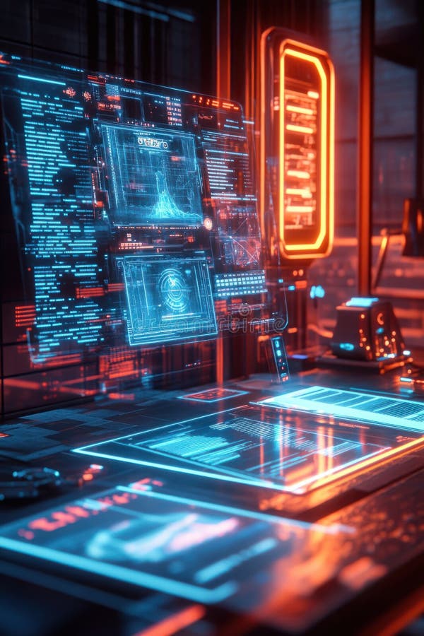 File Integration, an Advanced Holographic Interface at a Desk Featuring ...