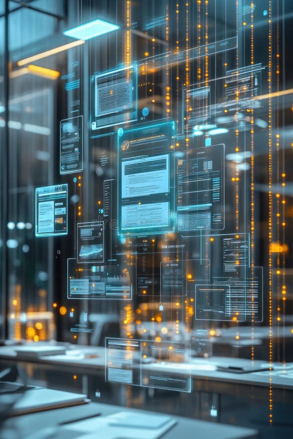 File Integration, Futuristic Virtual Tech Showcasing a Document ...