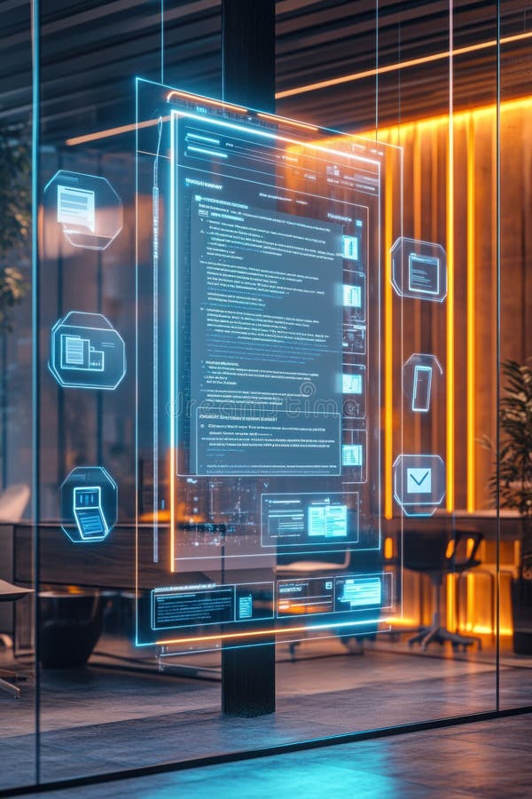 File Integration, Holographic Virtual Display Showcasing a Document ...