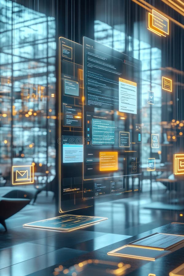 File Integration, Holographic Virtual Display Showcasing a Document ...