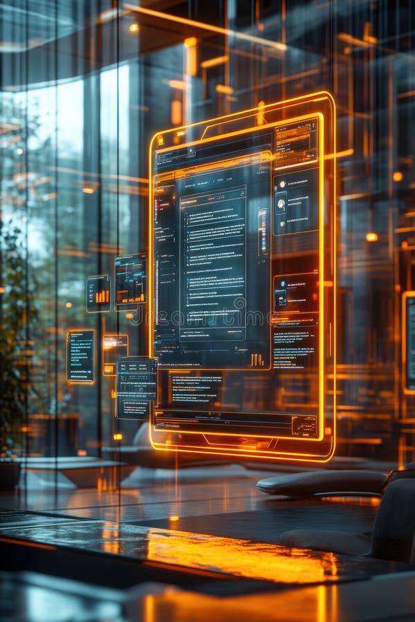 File Integration, Holographic Virtual Display Showcasing a Document ...