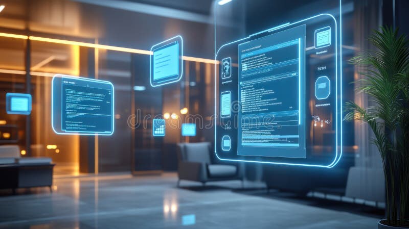 File Integration, Holographic Virtual Display Showcasing a Document ...