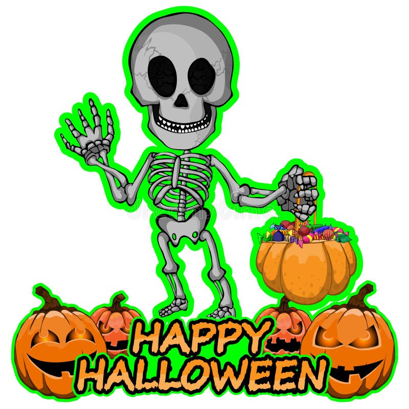 Cheerful Skeleton Wishes Happy Halloween. Stock Vector - Illustration ...