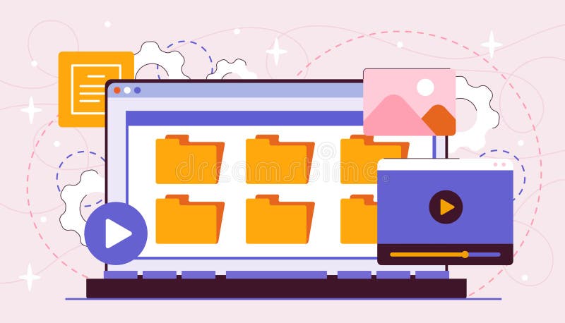 File Management Or Documents Archive Computer Data Backup Or Virus Scan Online Cloud Storage