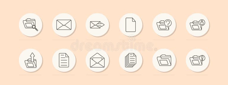 File Management Set Icon. Folder Search, Envelope, Send Mail, Document, Upload, File Stack, Lock ...