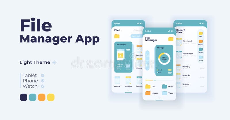 File Management System Cartoon Smartphone Interface Vector Templates ...