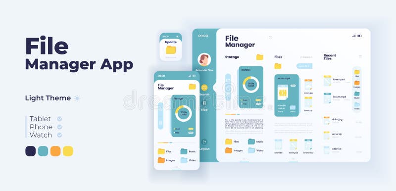 File Manager App Screen Vector Adaptive Design Template Stock Vector ...