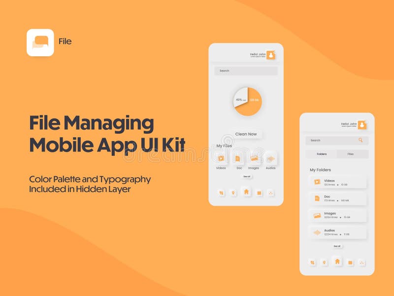 File Managing Mobile App UI Screens Including As Login, Sign Up, Data ...