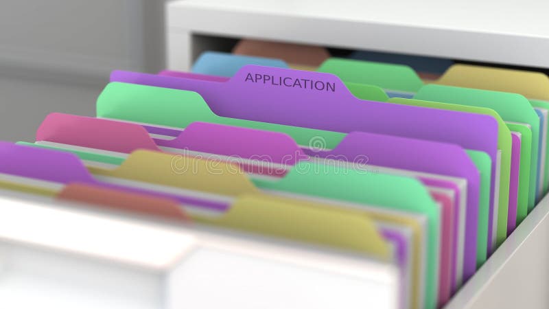 File with an an Application in the Office File Cabinet. 3D Rendering ...