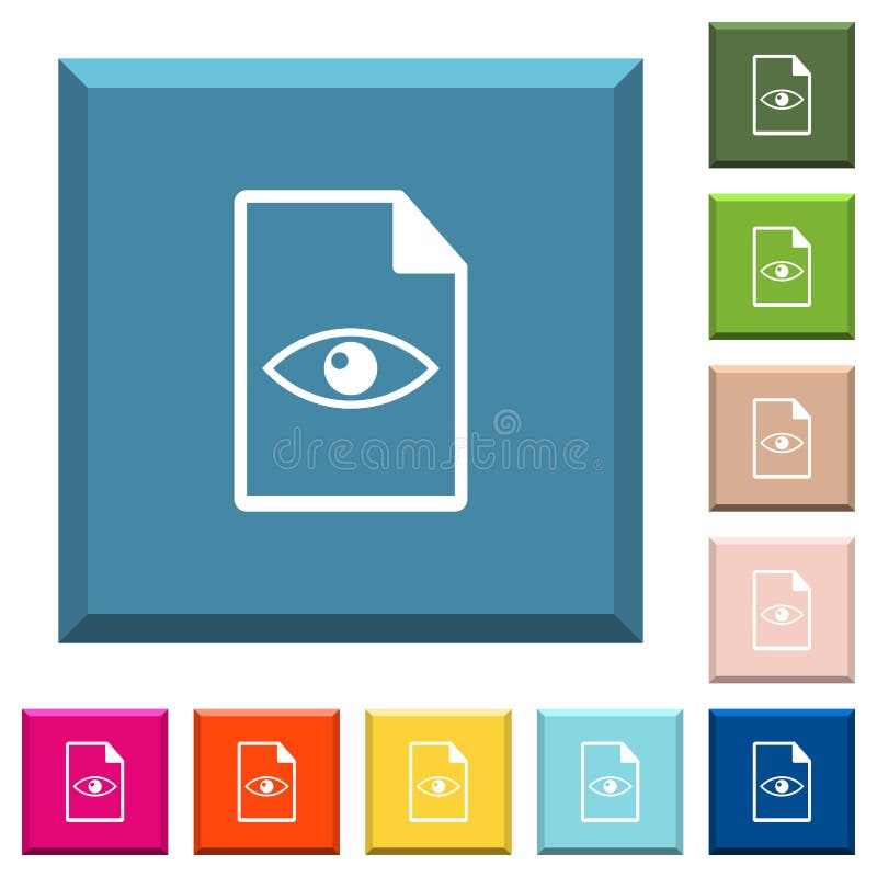 File Preview White Icons on Edged Square Buttons Stock Vector ...