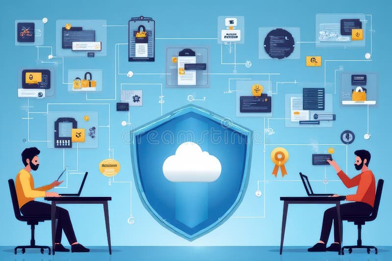 File Sharing and Cybersecurity Protection Stock Illustration ...